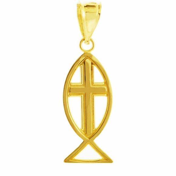 Element Shine | Jewelry | K Solid Gold Jesus Cross Ichthus Fish Pendant ...